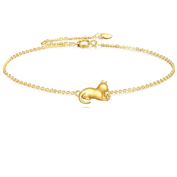 14K Gold Cat Bracelet for Women Gold Cute Cat Link Chain Bracelet ...