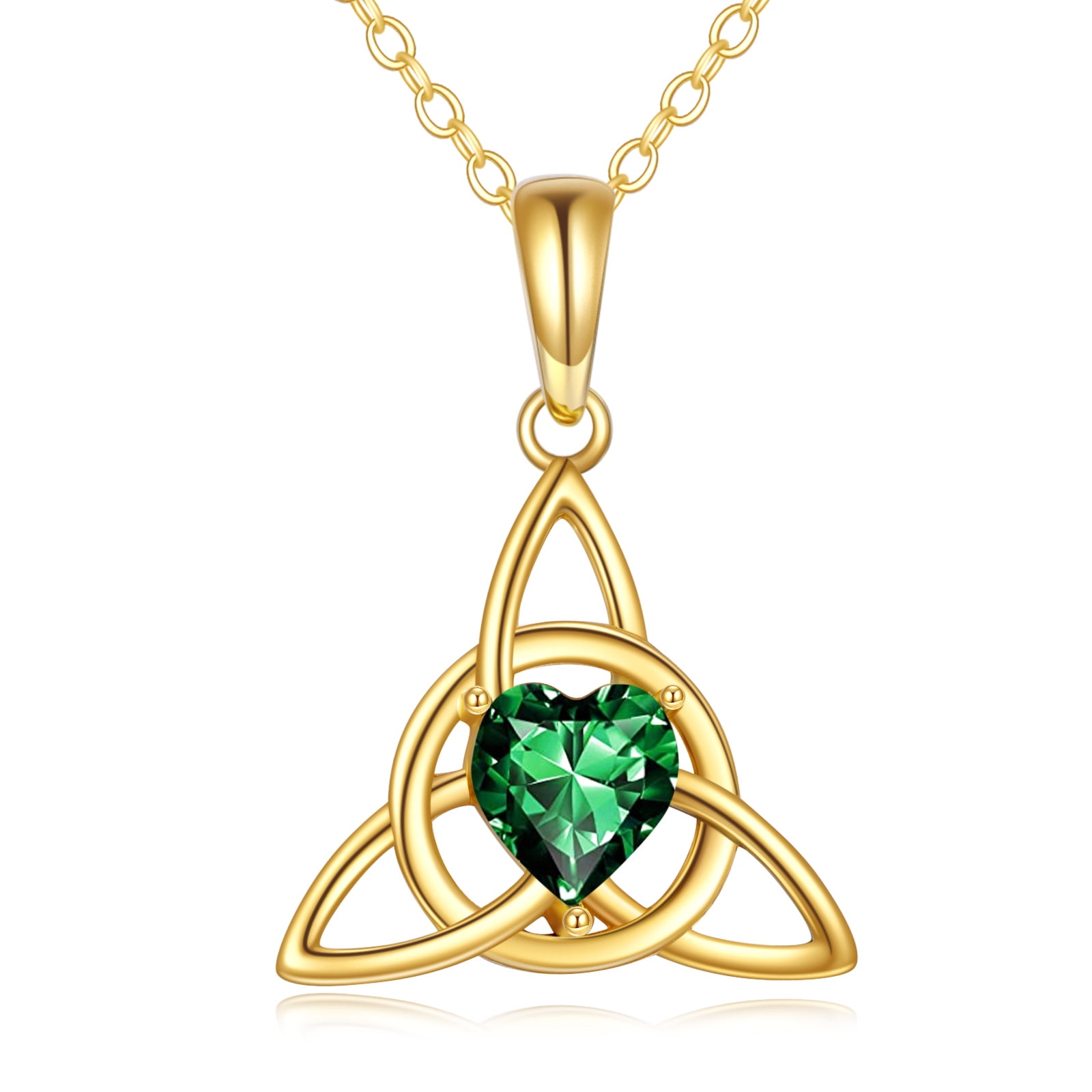 14K Gold Celtic Knot Necklace for Women Crystal Emerald Gold Jewelry ...