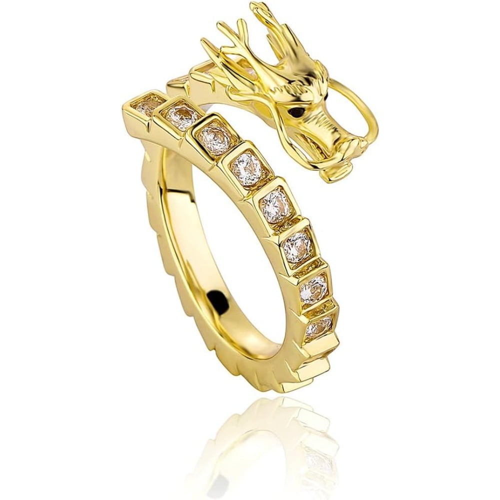 14K Gold Chinese Dragon Design Ring, Moissanite Hip-Hop Style Ring ...