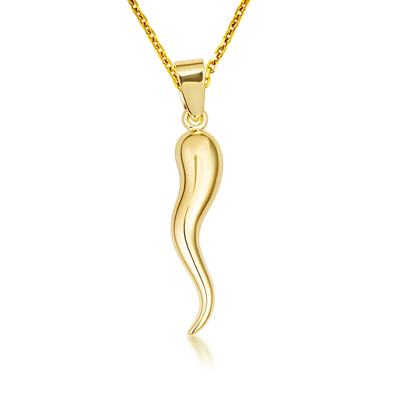 14K Gold Cornicello Italian Horn Pendant Necklace (14K Yellow Gold ...