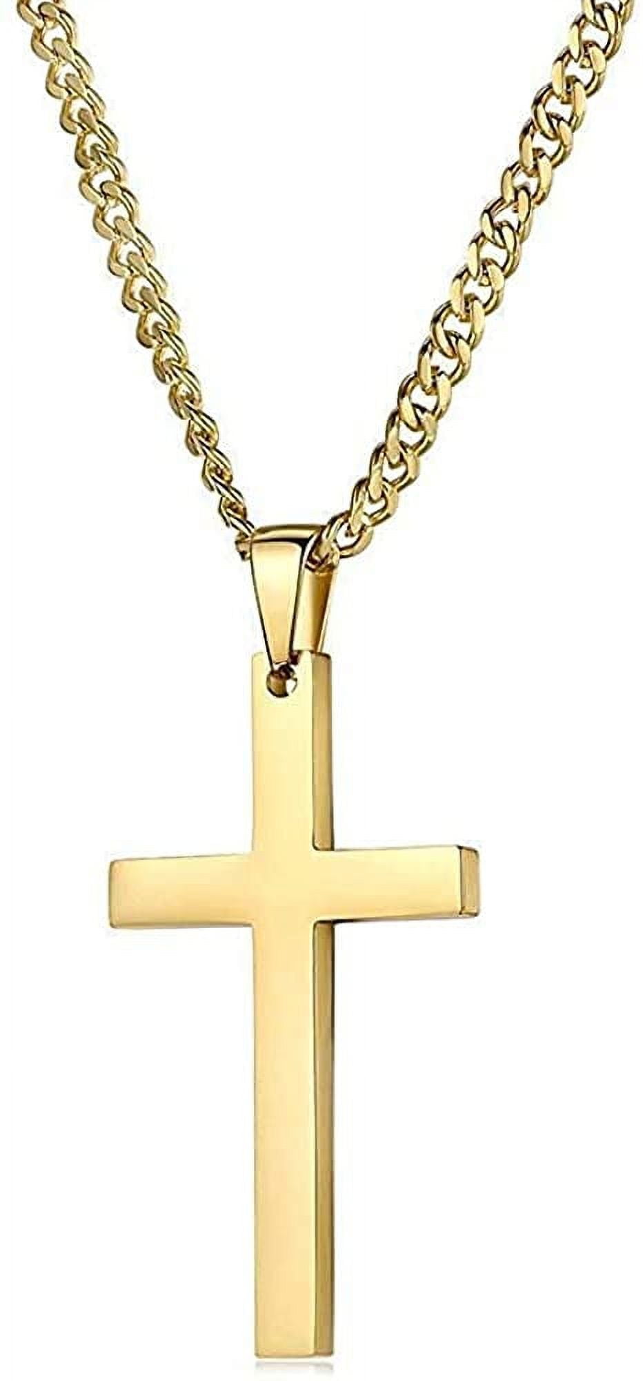 14K Solid Gold Cross Necklace for Men & Women, Diamond-cut Pendant, 3MM ...