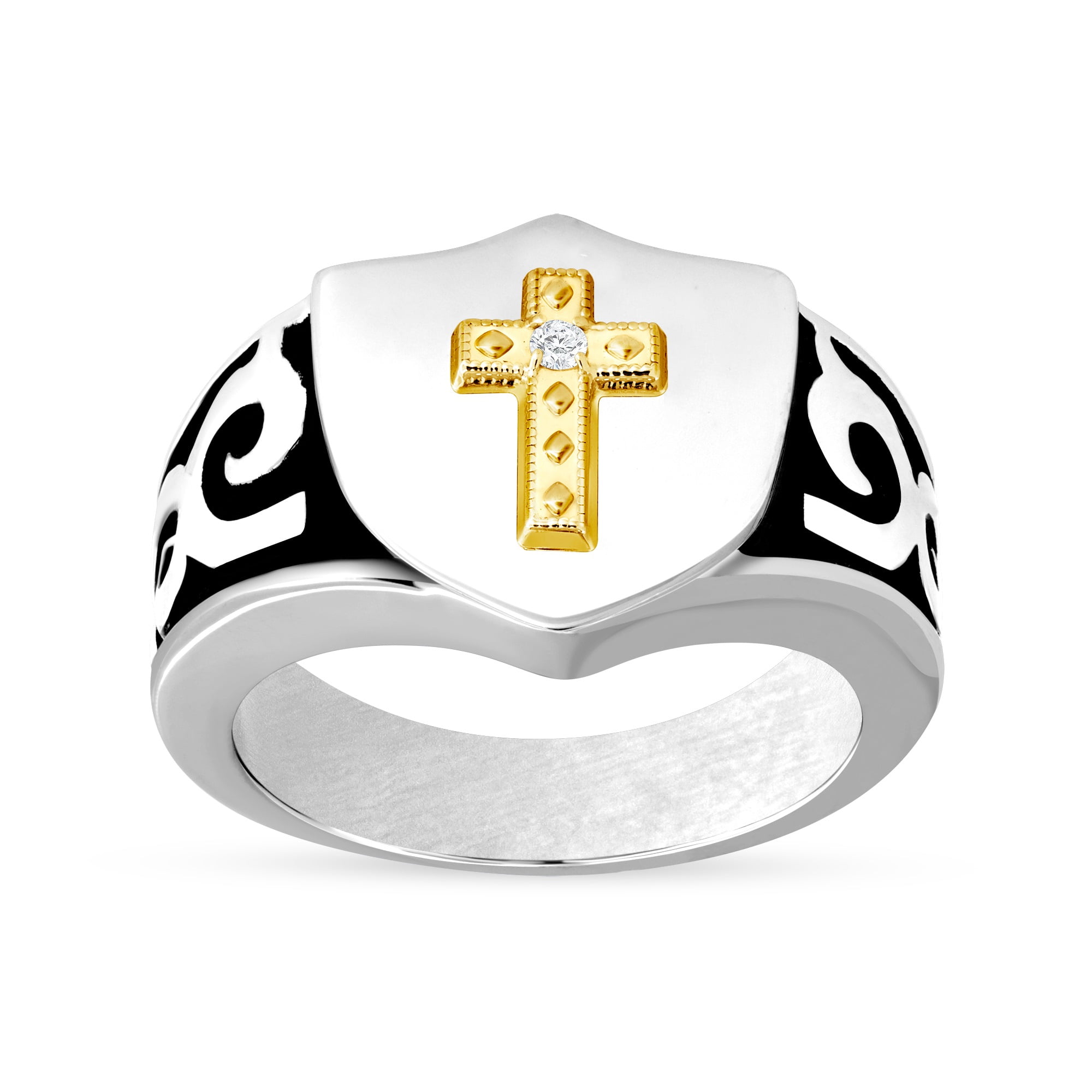 14K Gold Cross with Genuine Diamond on Stainless Steel Antique Style ...