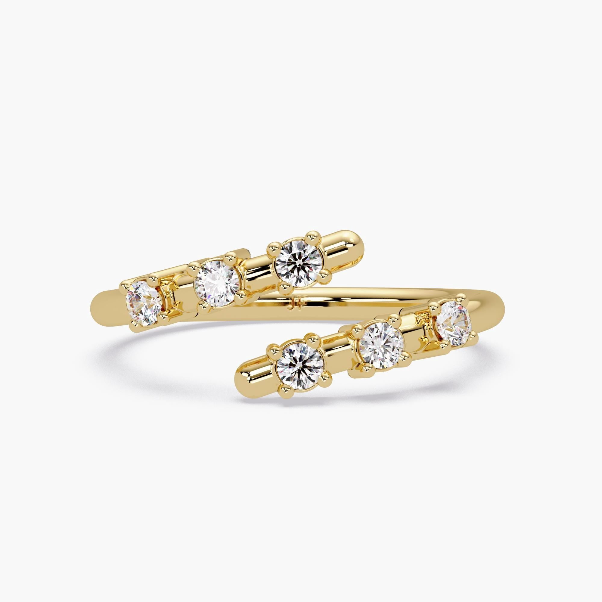 14K Gold Crossover Diamond Ring | Floating Diamond Band | Adjustable ...