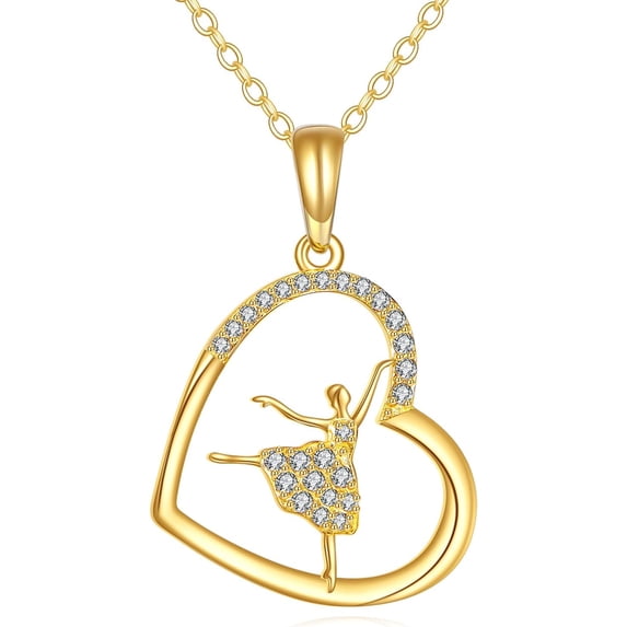 14K Gold Dance Necklace Gifts 14K Solid Yellow Gold Ballerina Dance ...