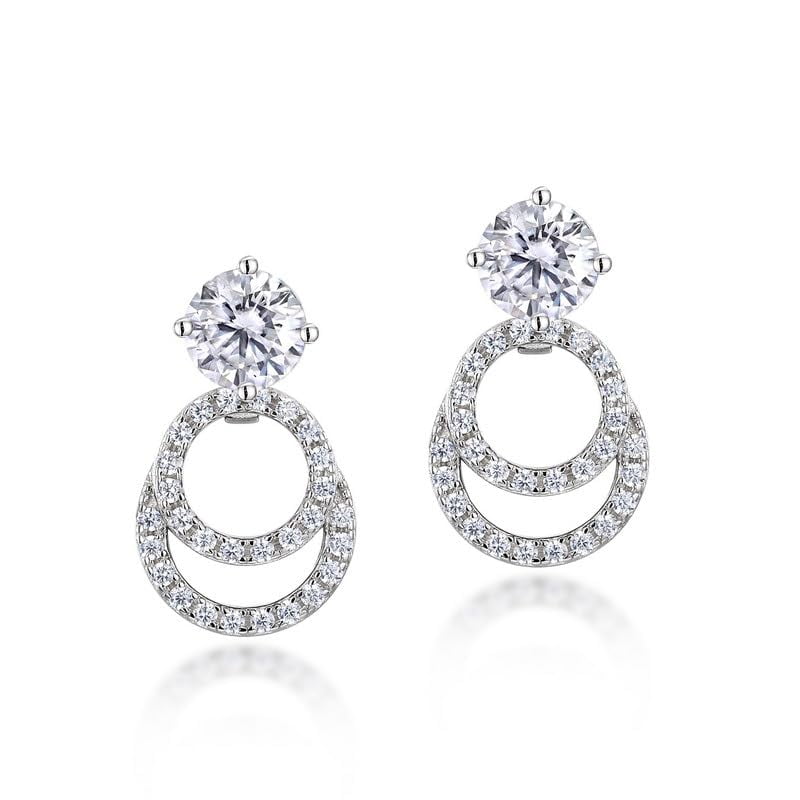 14K Gold Double Circle Stud Diamond Earrings, Ideal Cut D-Color Flawless, Diamond Drop Earrings ...