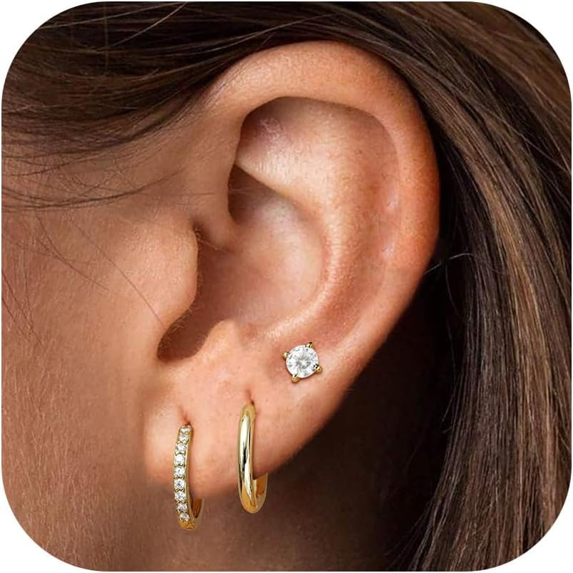 14K Gold Earrings Sets for Multiple Piercing Small Hoop Earrings Stacks ...