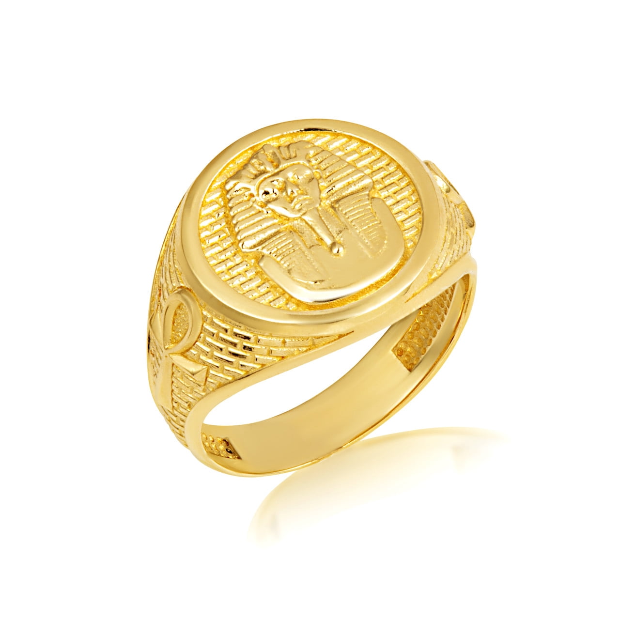 14K Yellow Gold Egyptian Sphinx Ankh Cross Signet Ring (Size 12.25 ...