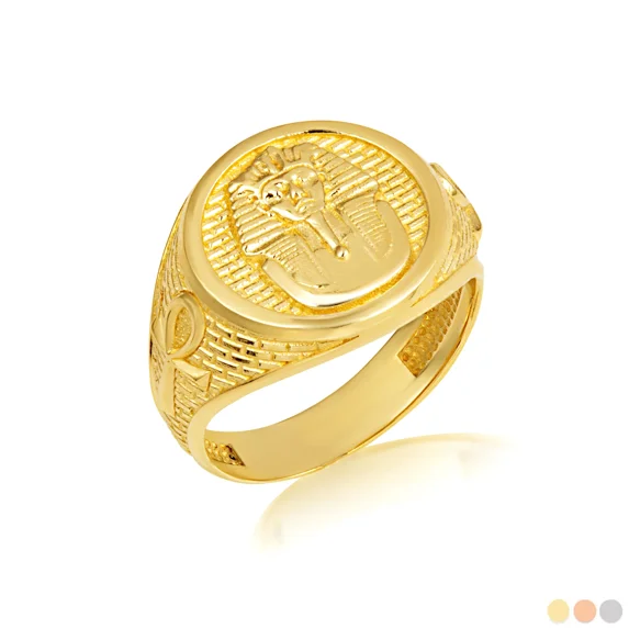 14K Gold Egyptian Sphinx Ankh Cross Signet Ring Size (Size 15.25 ...