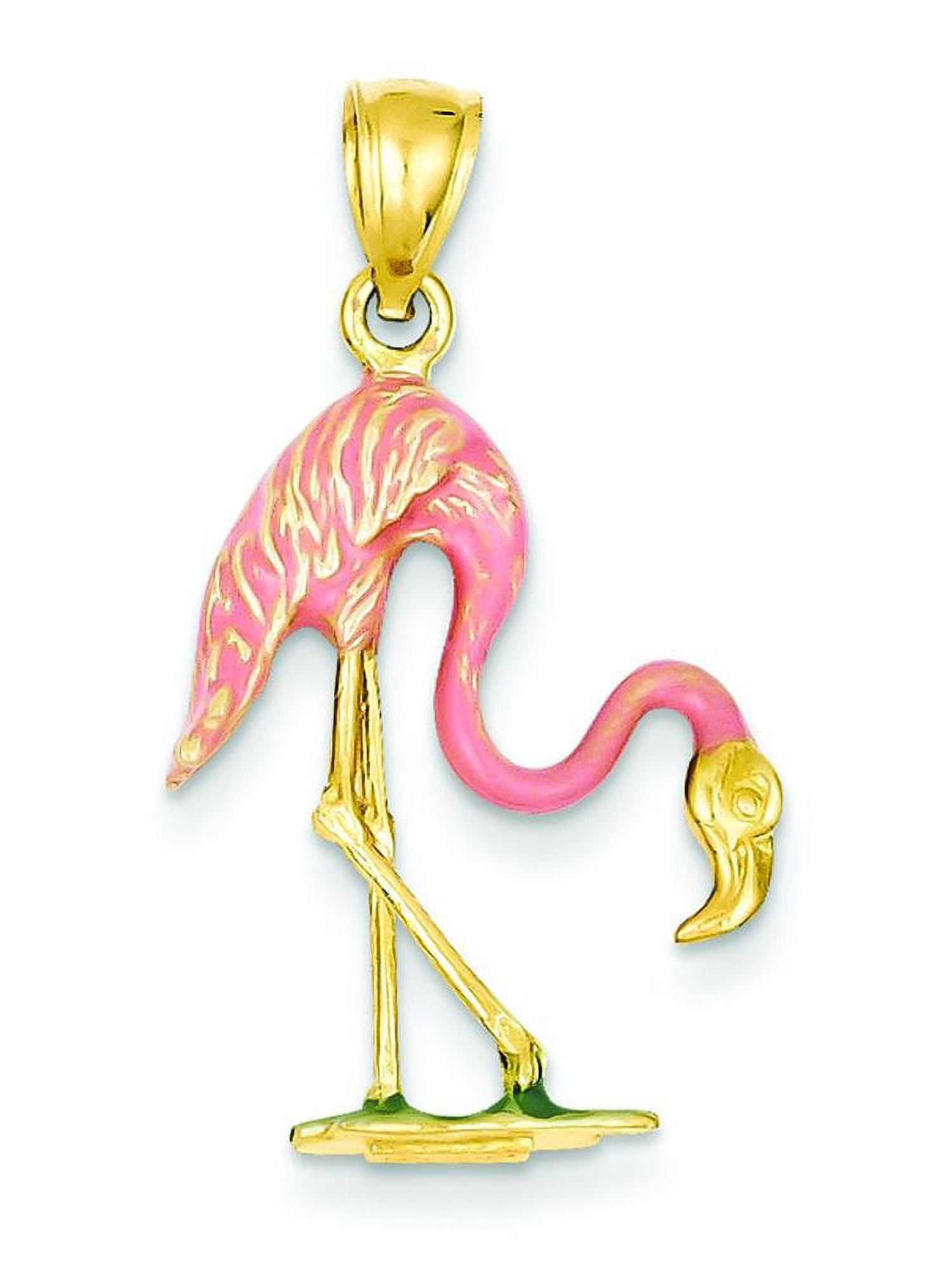 14K Gold Enameled 3D Pink Flamingo Pendant Jewelry - Walmart.com