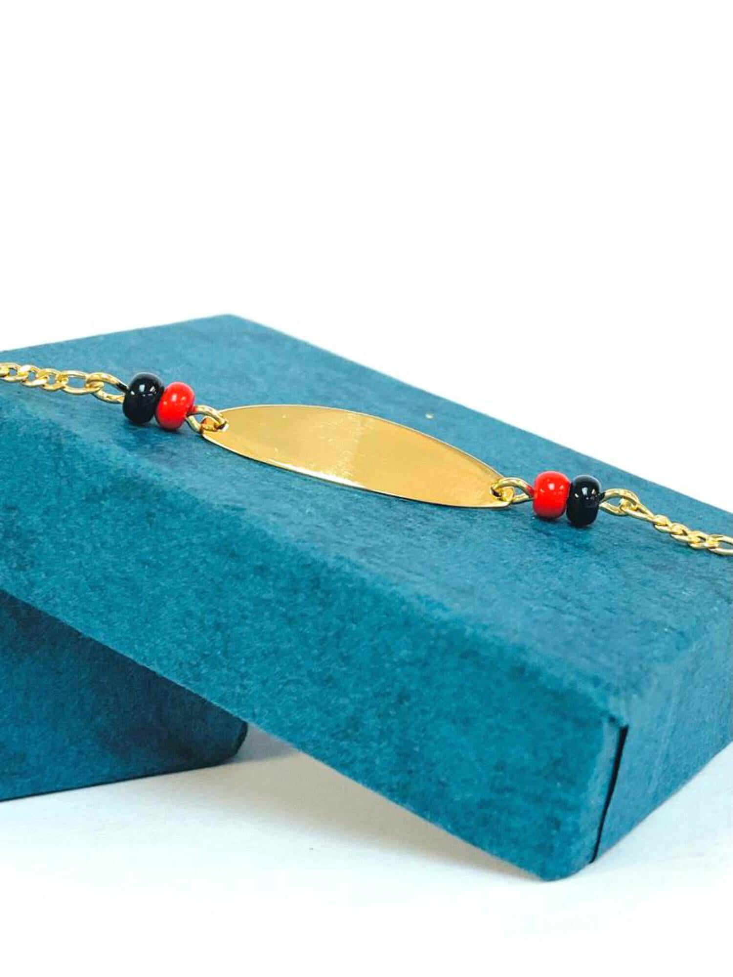 14K Gold Filled Baby ID Bracelet Azabache Figaro Link 5" / Kids ...