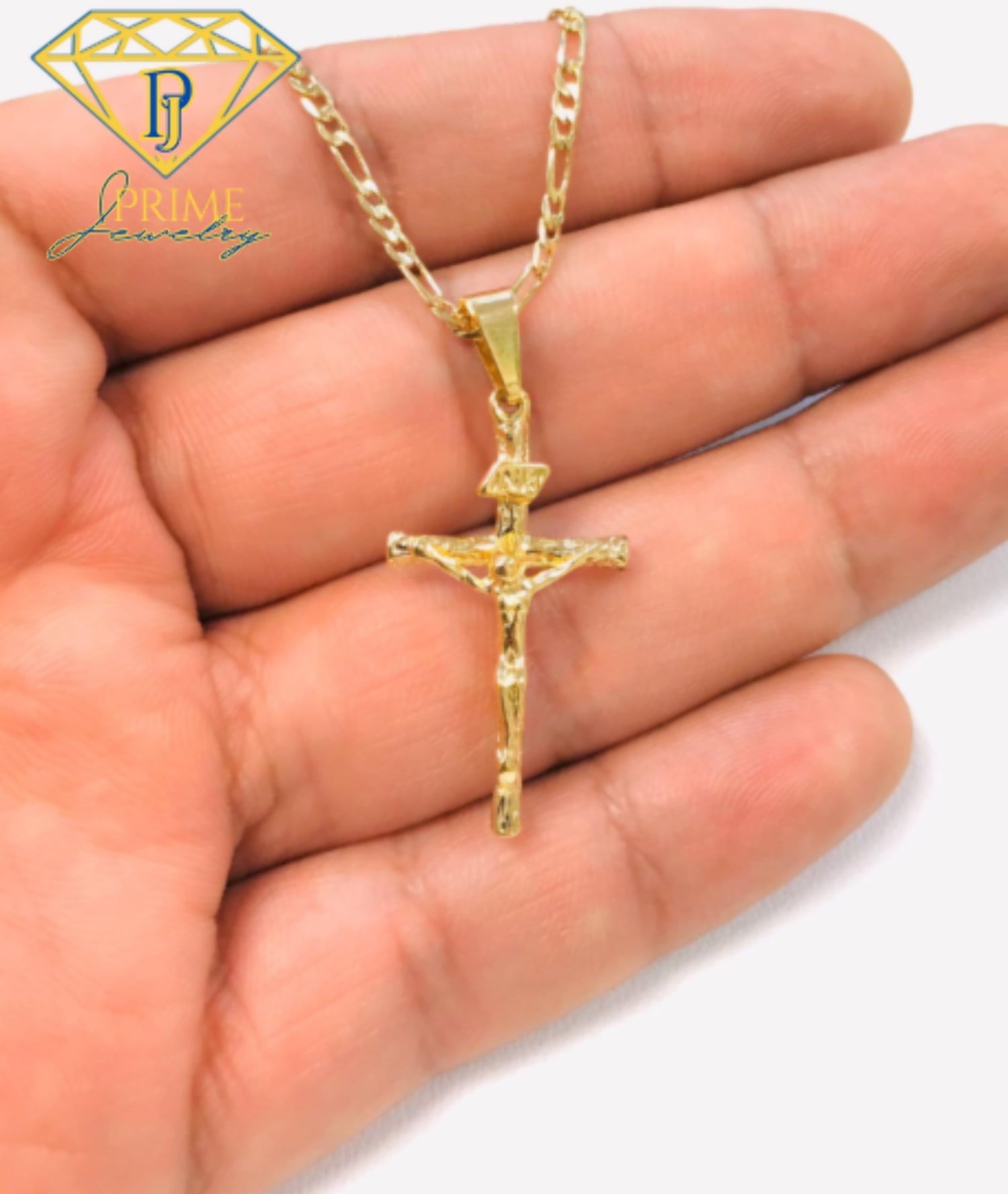14K Gold Filled Pendant Cross 33x18mm Necklace 20 Figaro Link for Men Women Prime Jewelry 269 Adult Unisex Size Large