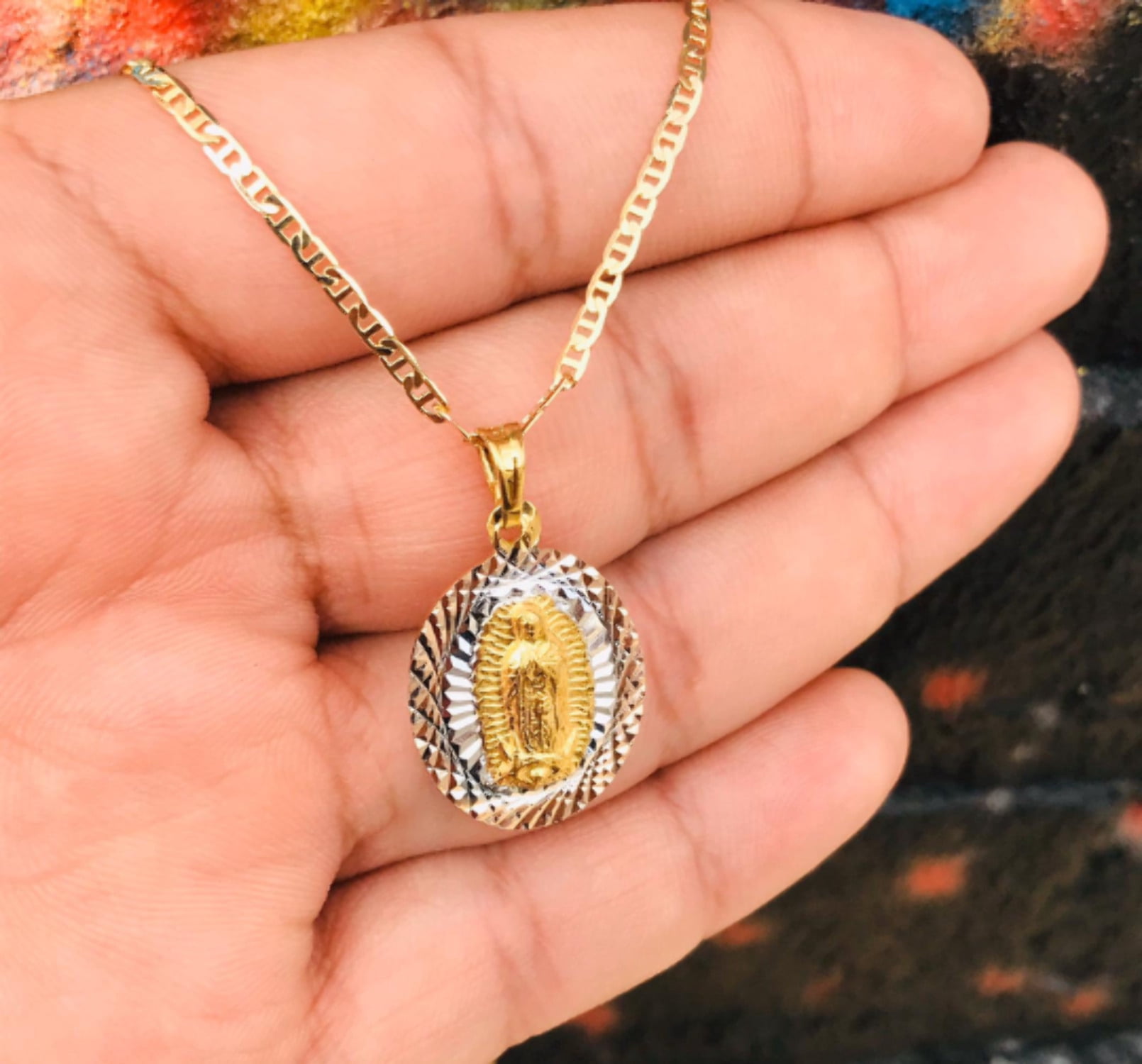 14K Gold Filled Virgen de Guadalupe Necklace / Diamond Cut Necklace ...