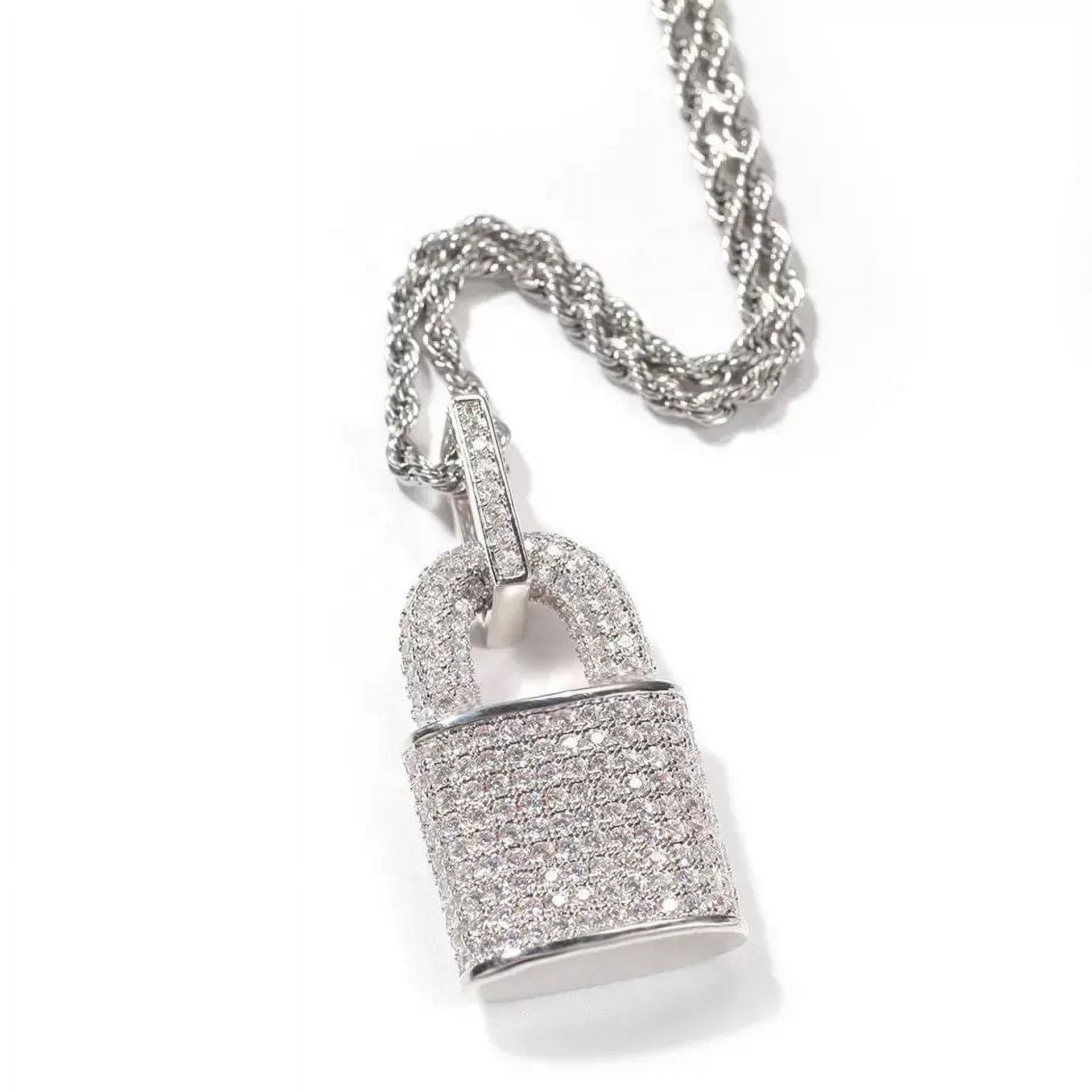 14K Gold Finish Simulated Diamond Custom Gold Padlock Necklace, Curb ...