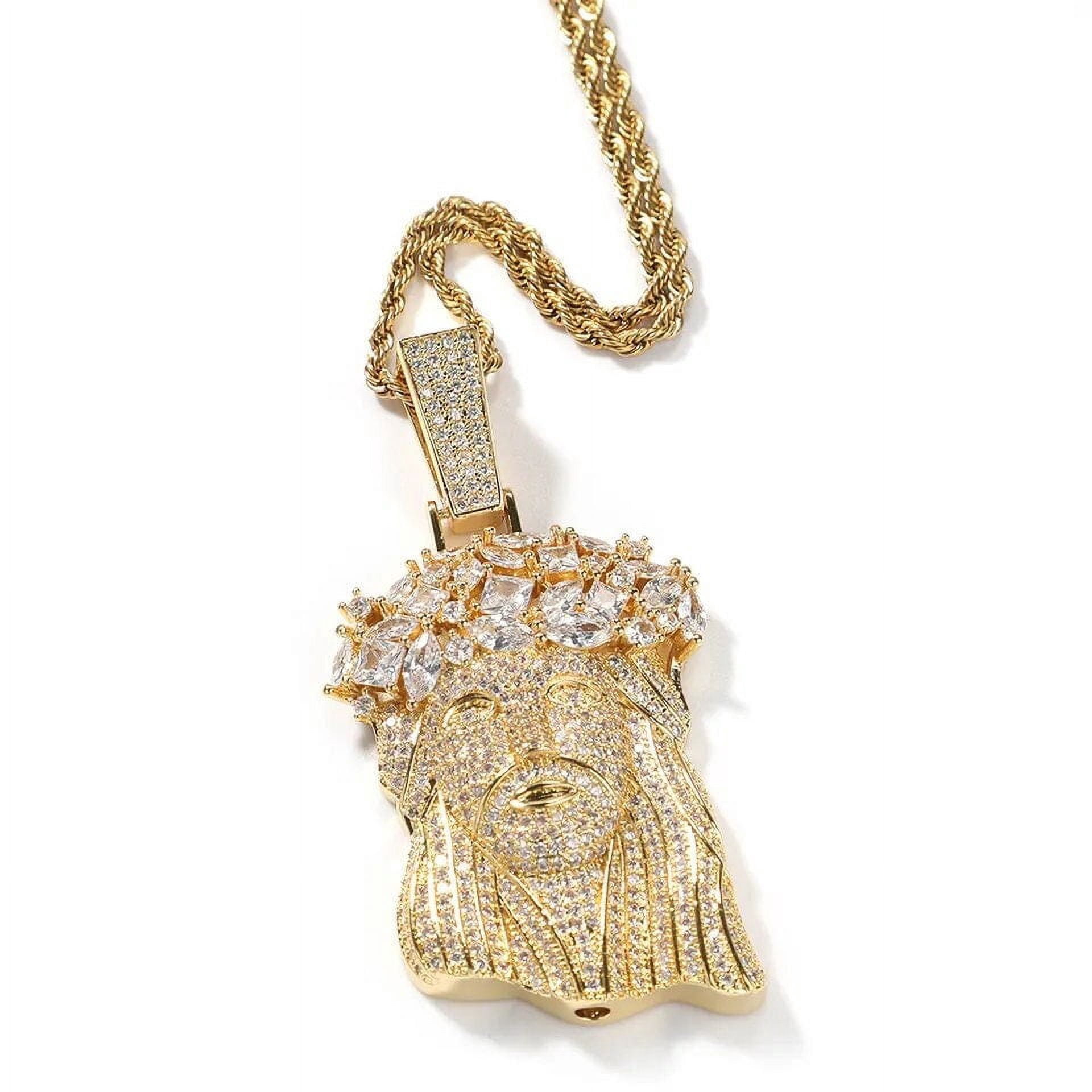 14K Gold Finish Simulated Diamond Custom Iced Out Bling Holy Jesus ...