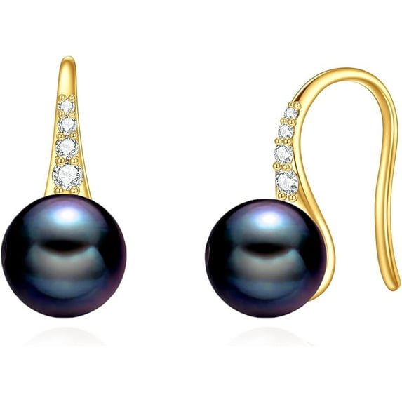 14K Gold Freshwater Pearl Earrings Solid Gold Dangle Drop 8 MM Pearl ...