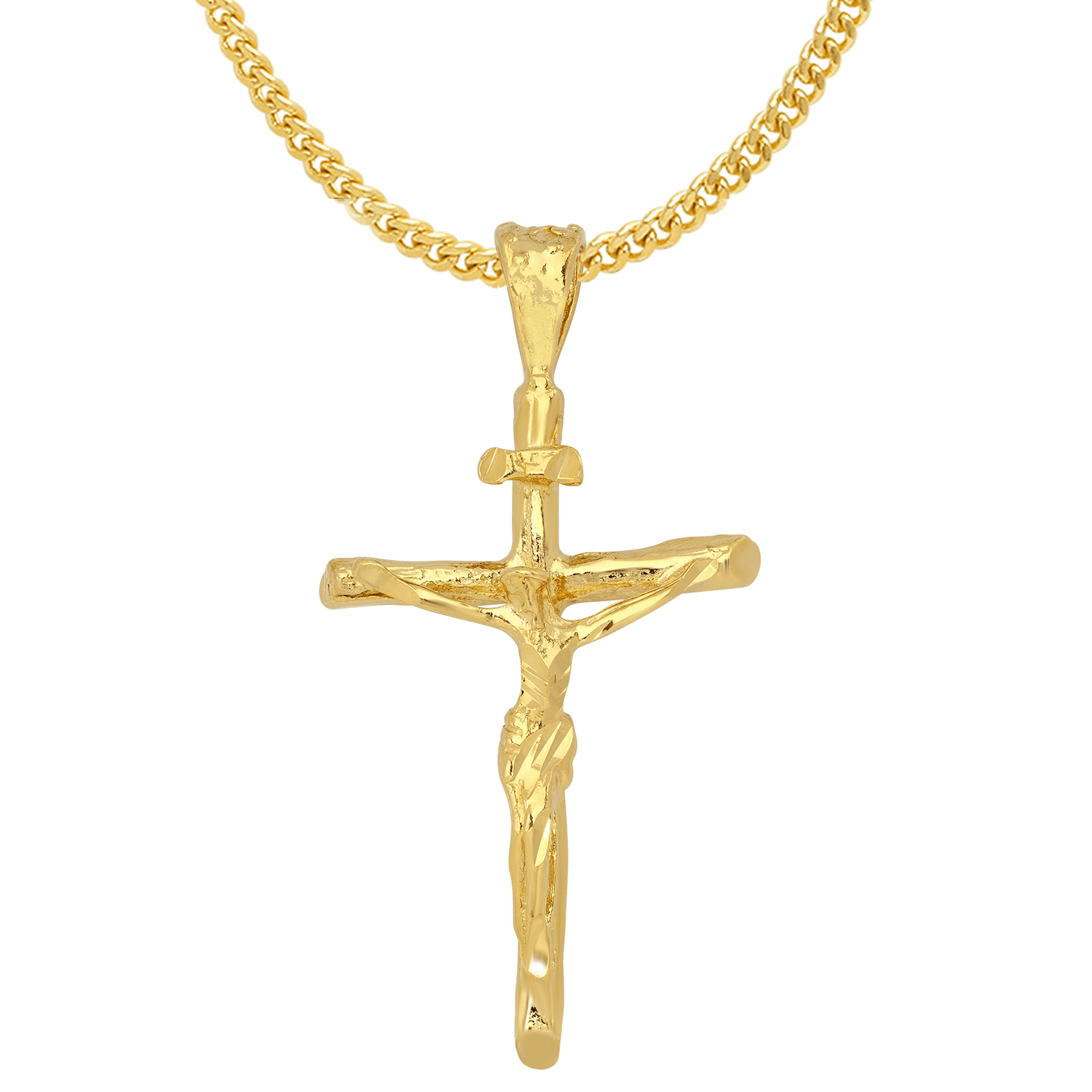 14K Gold Heavy Plated 3-Dimensional Crucifix Pendant + 20 inch 2.2mm ...