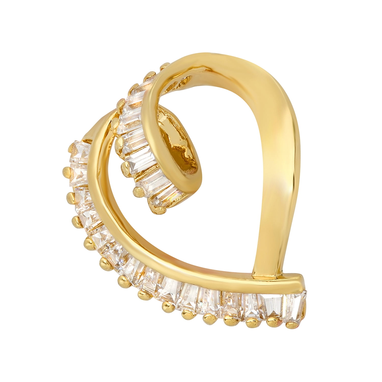 14K Gold Heavy Plated Heart Shape Slider Pendant Accented w/Baguette ...