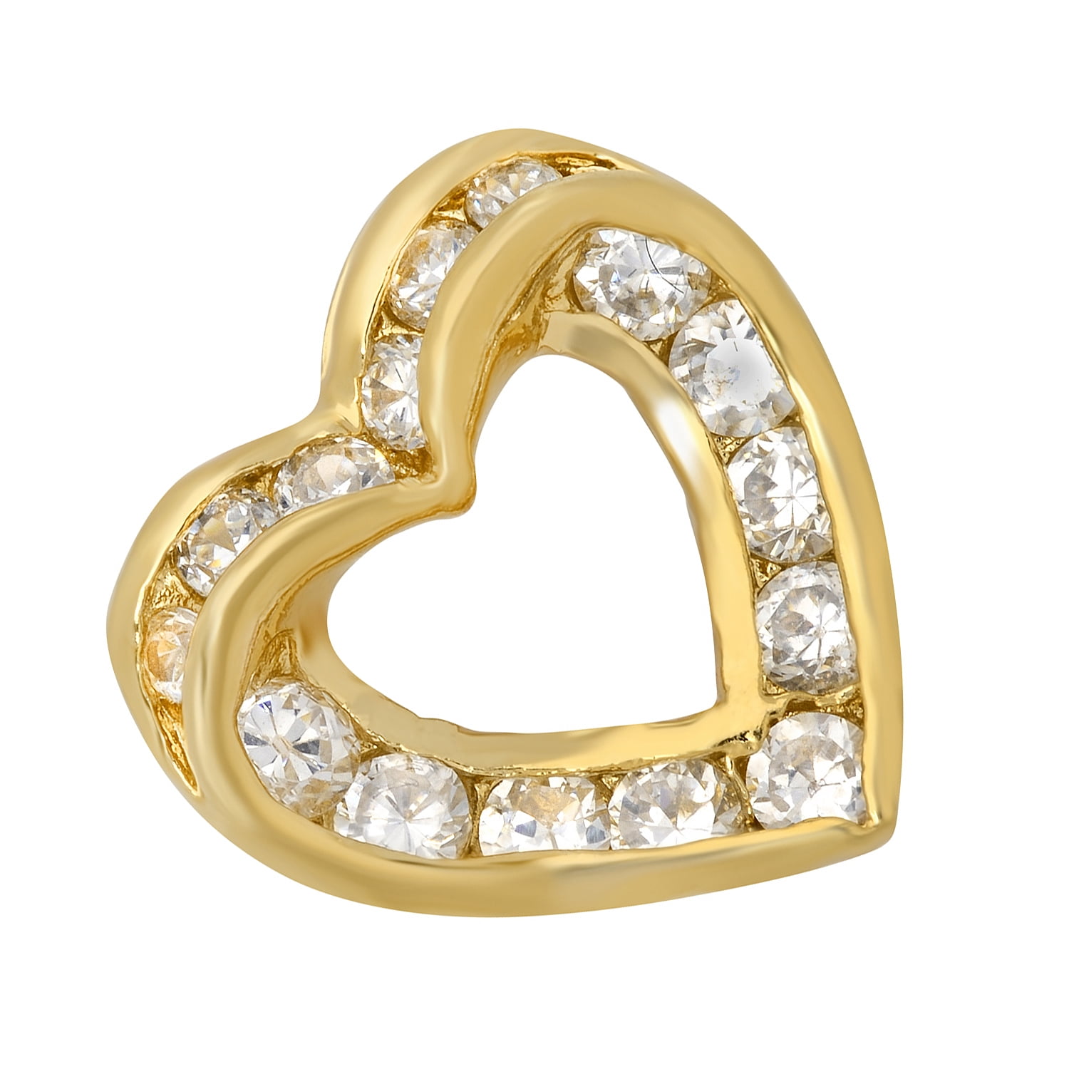 14K Gold Heavy Plated Heart Shaped Slider Pendant w/Channel Set CZ + 20 ...