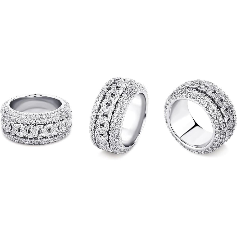 14K Gold Hip-Hop Style Densely Set Mossanite Ring, Rotating Men's Ring ...