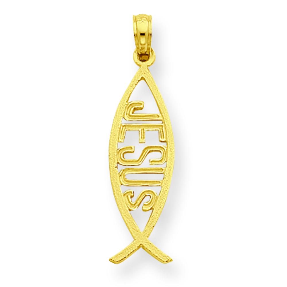 14K Gold Ichthus Fish With "Jesus" Pendant Charm Jewelry 30 x 9 mm ...