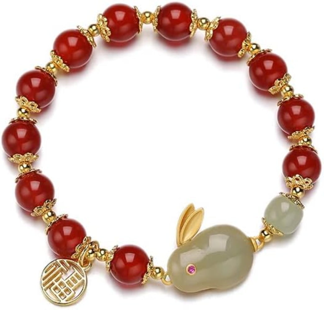 14K Gold Jade Rabbit Bracelet, Jade Agate Rabbit Bracelet, Birthday ...