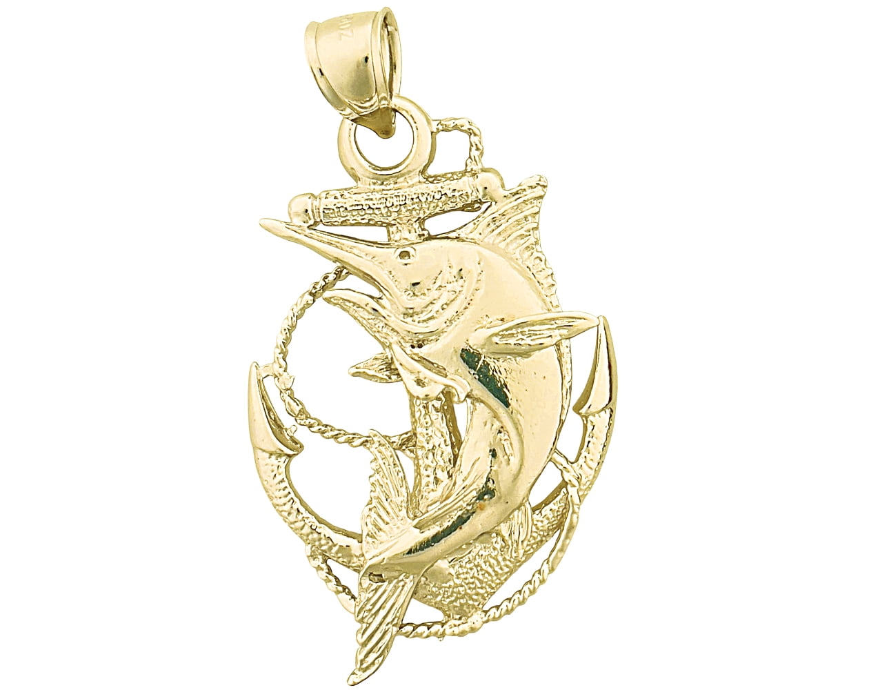 14K Gold Marlin Fish Caught In Ship Anchor Pendant - Walmart.com