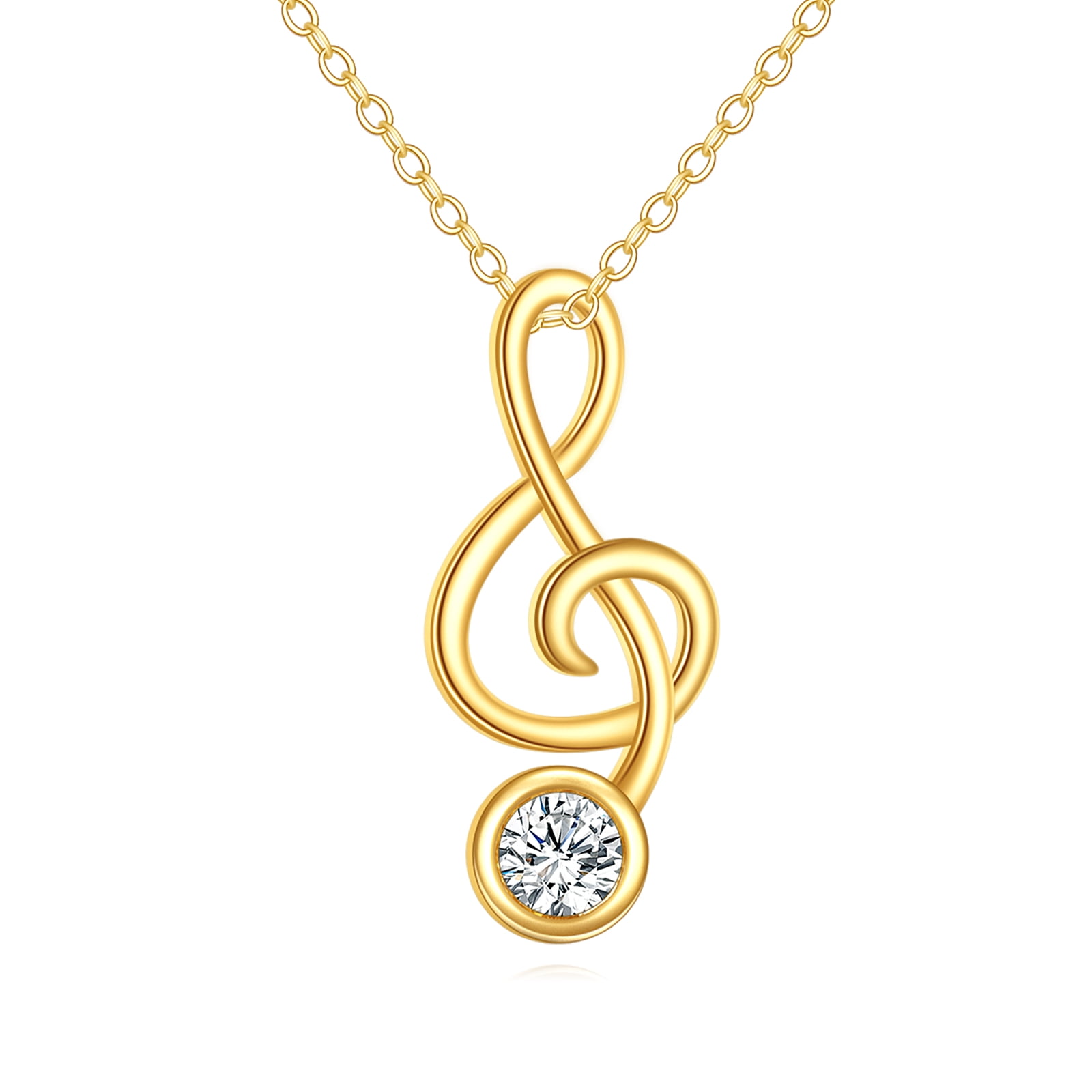 14K Gold Music Note Necklace Yellow Gold Musical Symbols Pendant ...