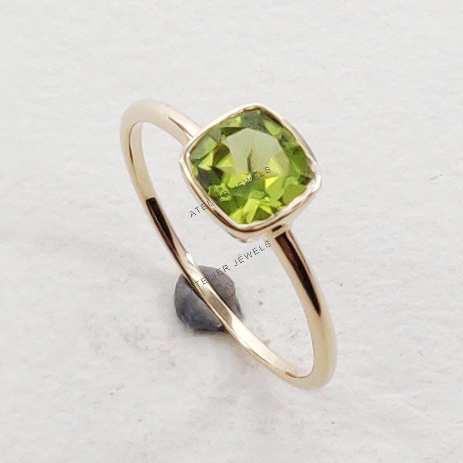 14K Gold Natural Peridot Ring, 14K Solid Yellow Gold Ring, Peridot Ring ...