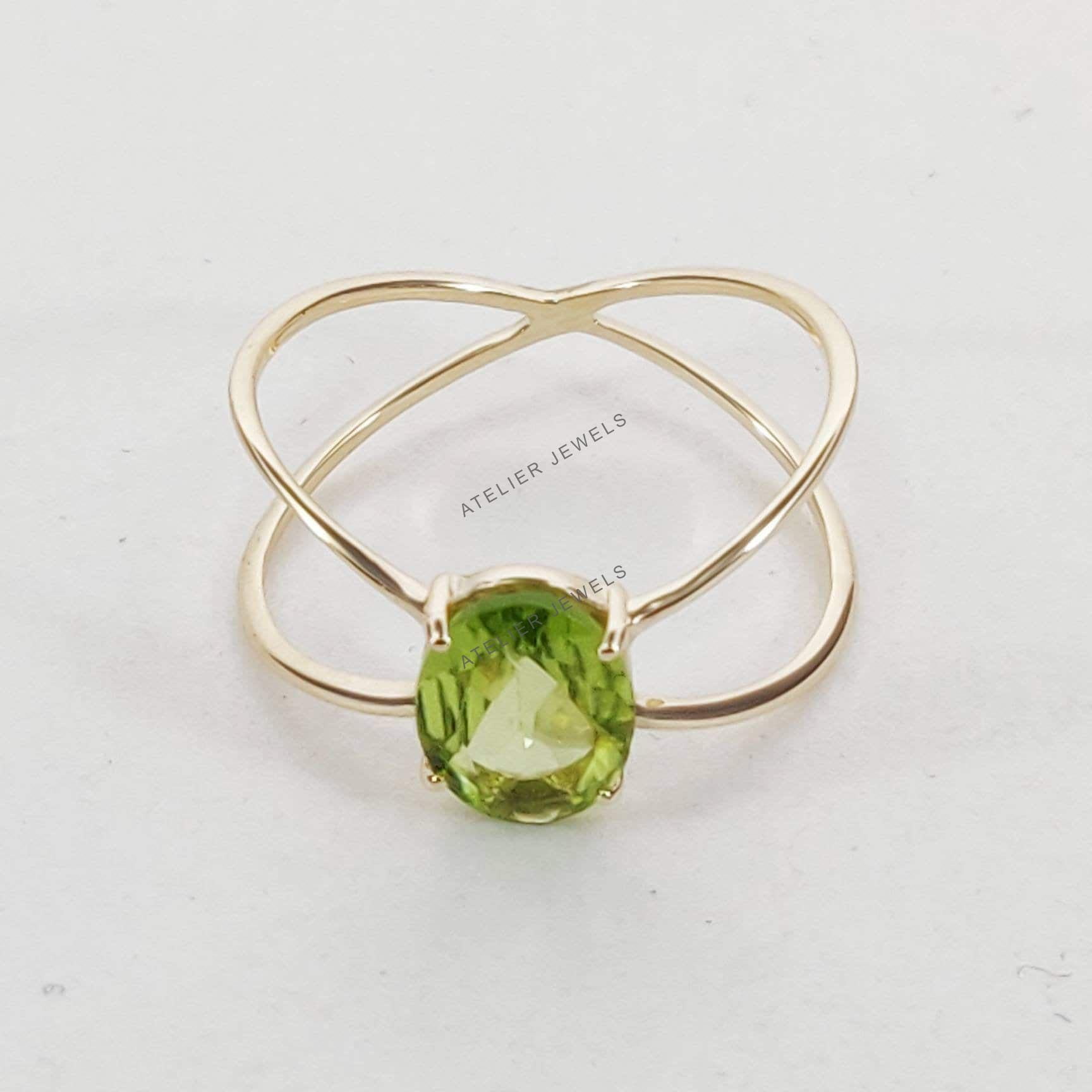 14K Gold Natural Peridot Ring, Natural Peridot Solid 14K Yellow Gold ...