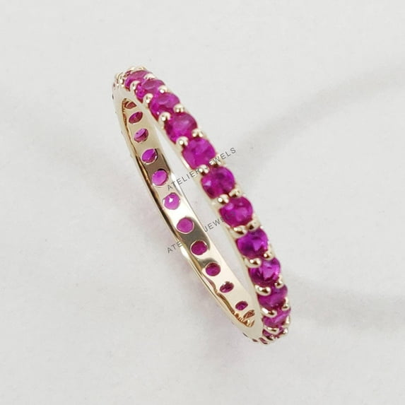 14K Gold Natural Ruby Eternity Ring: Handmade July Birthstone Ring ...