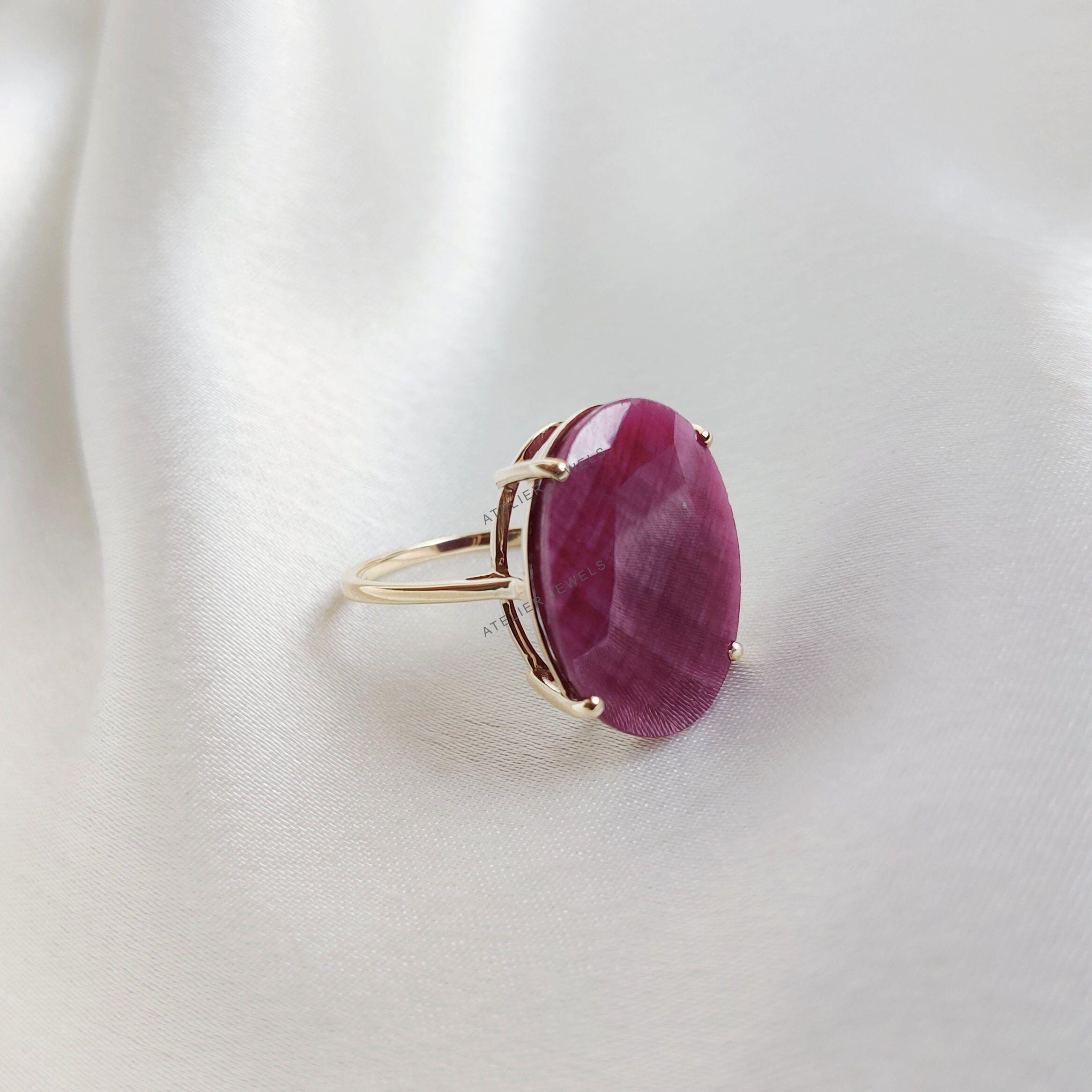14K Gold Natural Ruby Ring, 14K Solid Yellow Gold Ruby Ring, July ...