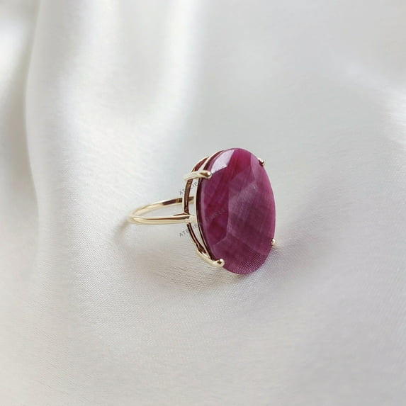 14K Gold Natural Ruby Ring, 14K Solid Yellow Gold Ruby Ring, July ...