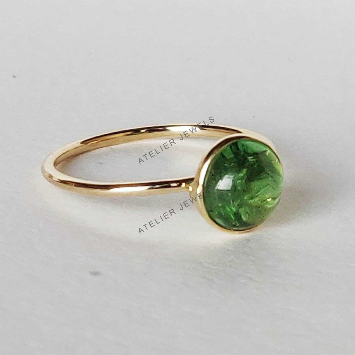 14K Gold Natural Tsavorite Ring: Minimalist January Birthstone ...