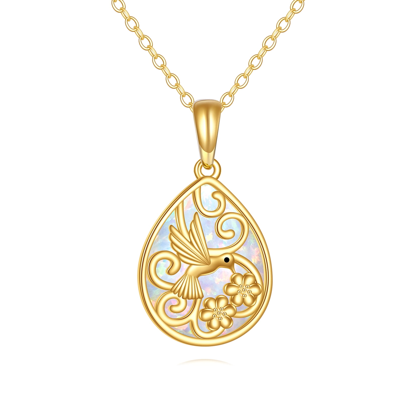 14K Gold Opal Hummingbird Necklace for Women Solid Gold Hummingbird ...