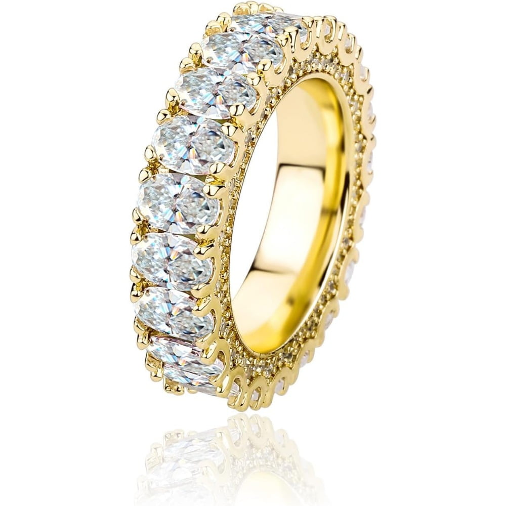 14K Gold Oval Cut Mossanite Ring, Hip-Hop Style Densely Set Eternity ...