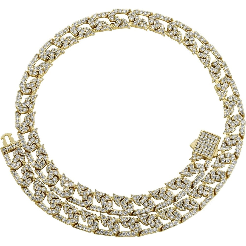 14K Gold Over 925 Silver 10mm Hip-Hop Necklace, Densely Set Moissanite ...