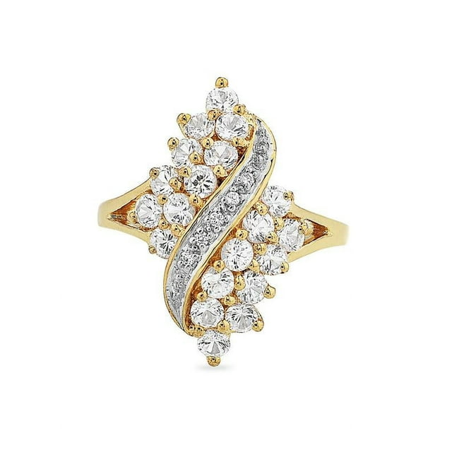 14K Gold Over Sterling Silver Cubic Zirconia Marquise Waterfall Ring ...