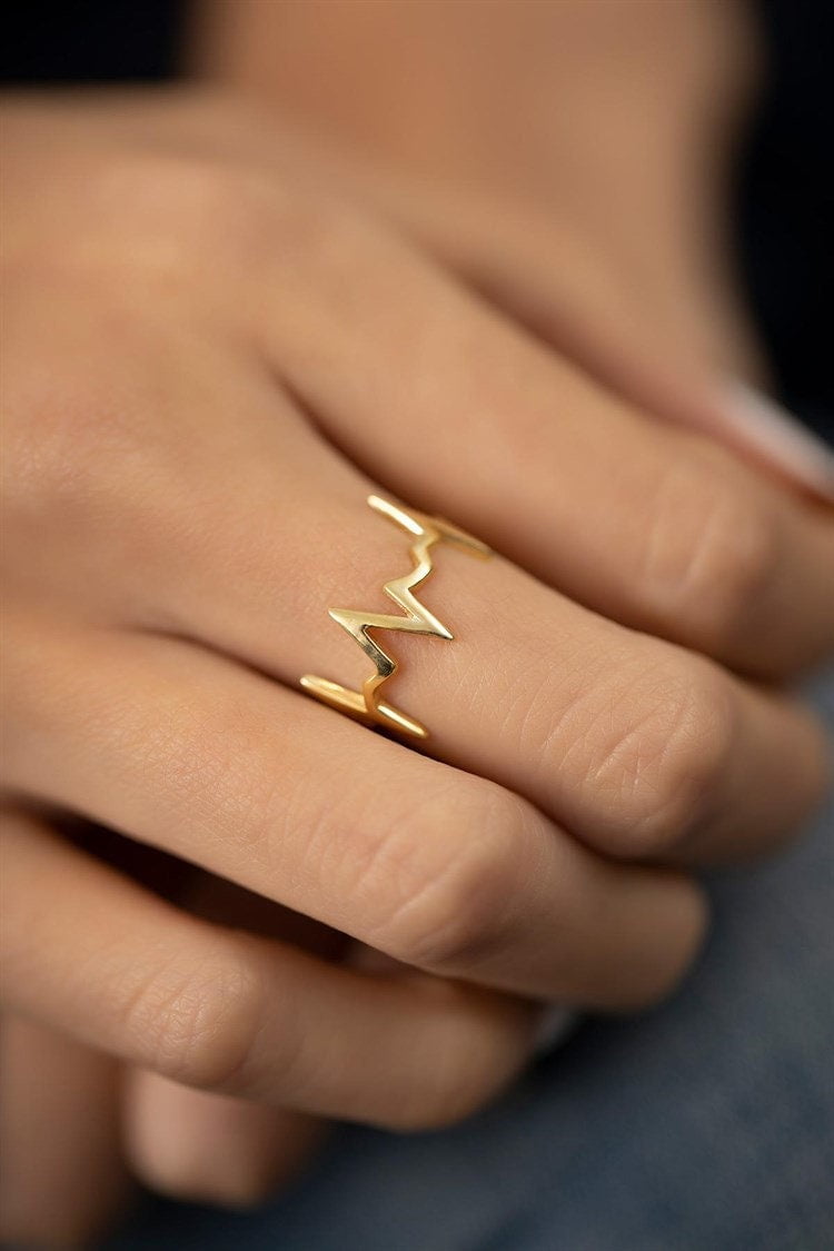 14K Gold Plated,Adjustable Ring,Heartbeat Model,Trendy Jewelry,Made in ...