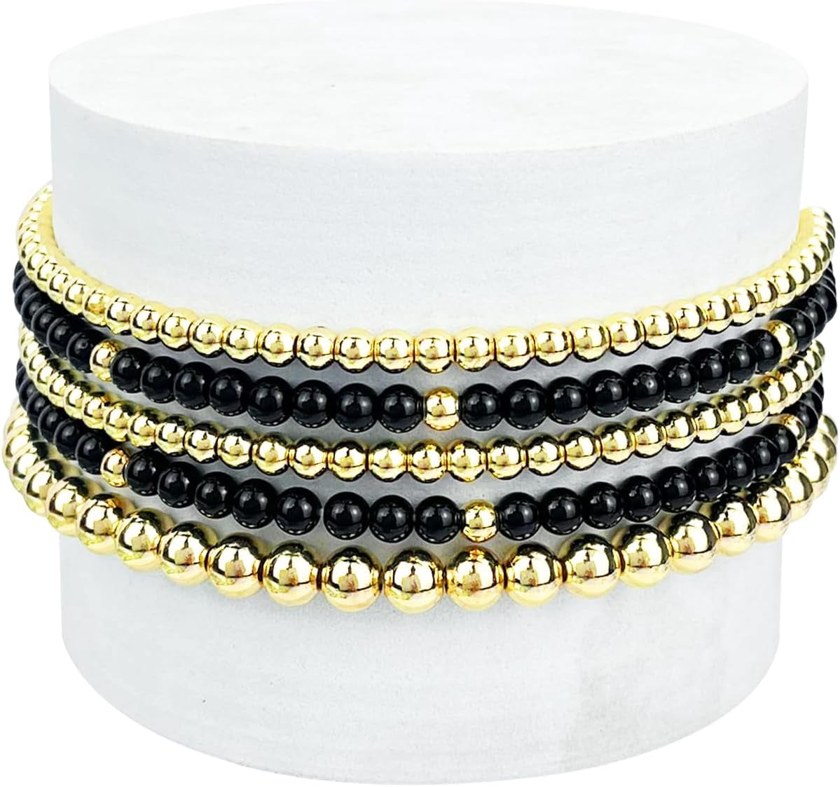 14K Gold Plated Beaded Bracelets Letter Stretch Dainty Stackable ...