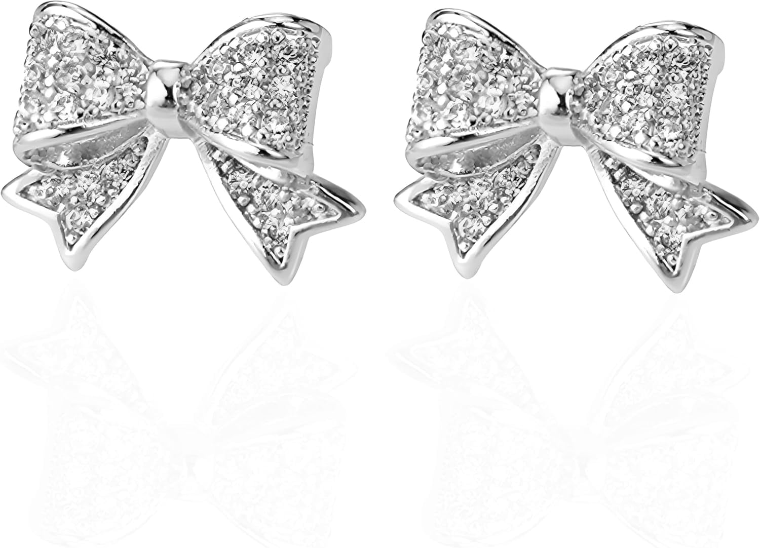 14K Gold Plated Bow Stud Earrings for Women Small Ribbon Cubic Zirconia ...