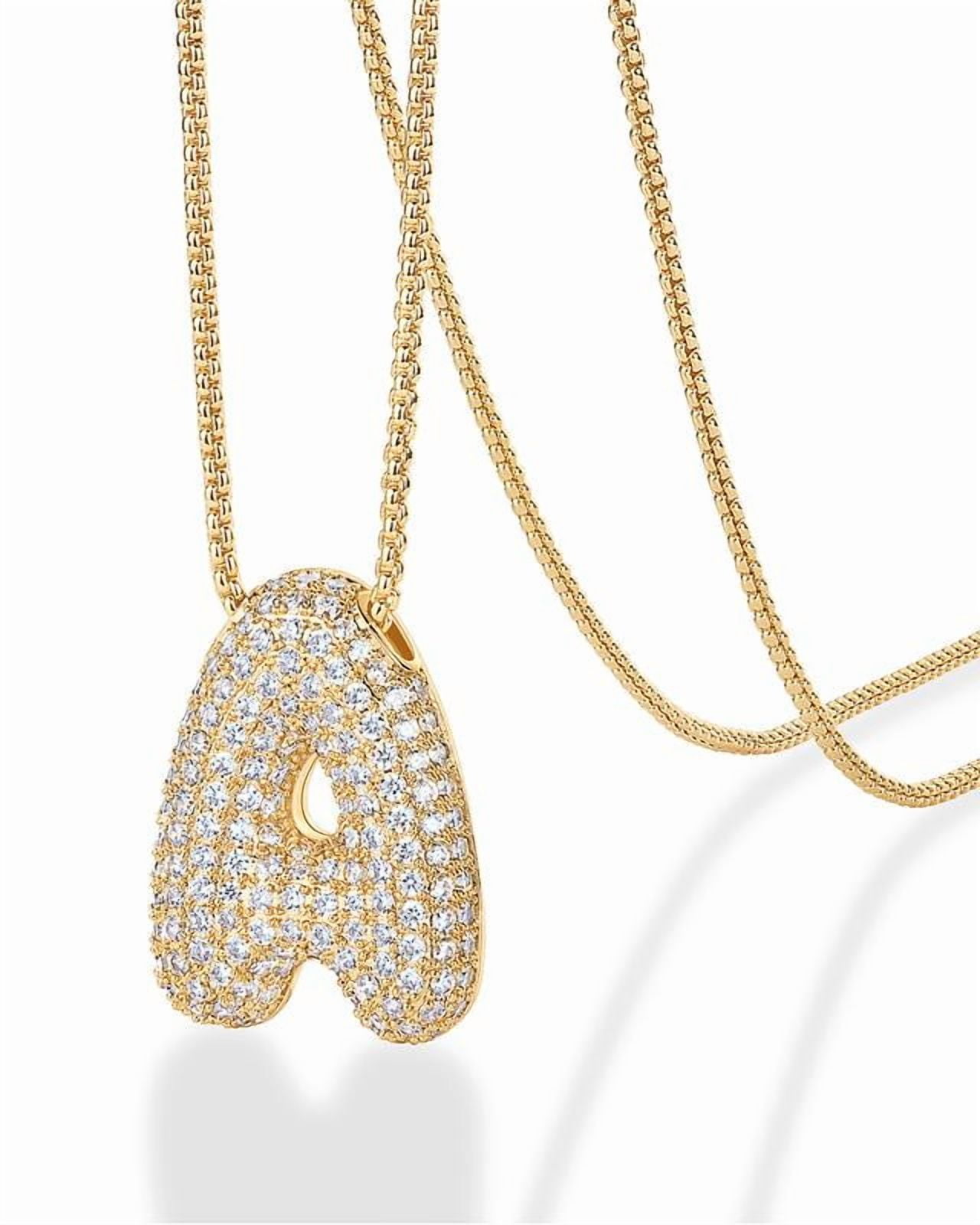 14K Gold Plated Bubble Letter Initial Necklaces for Women - Gold ...