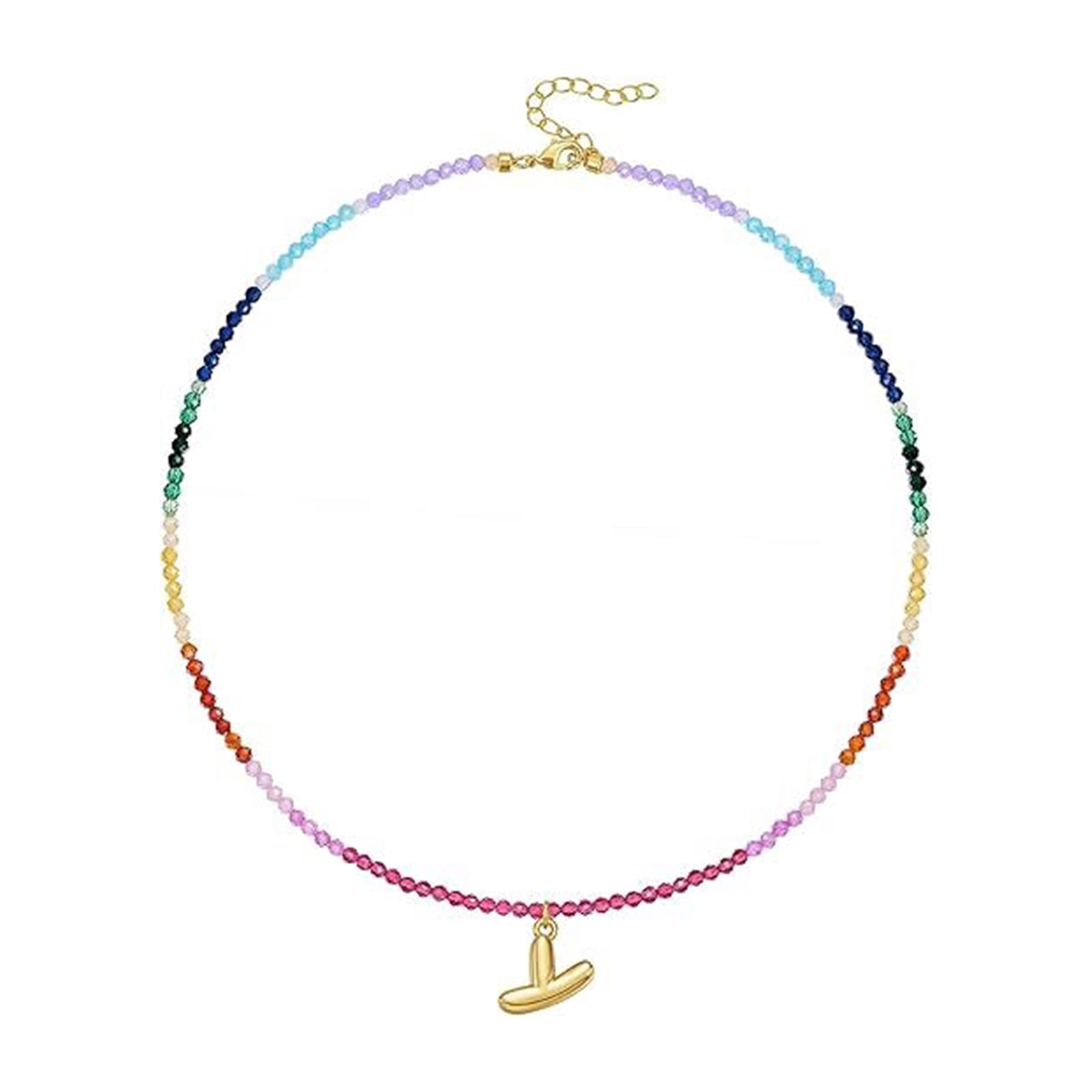 14K Gold Plated Bubbled Letter Pendant Necklace With Rainbow Gemstones ...
