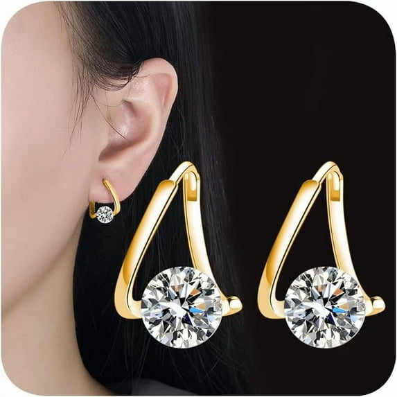 14K Gold Plated CZ Zircon Acupressure Earrings for Women Bride ...