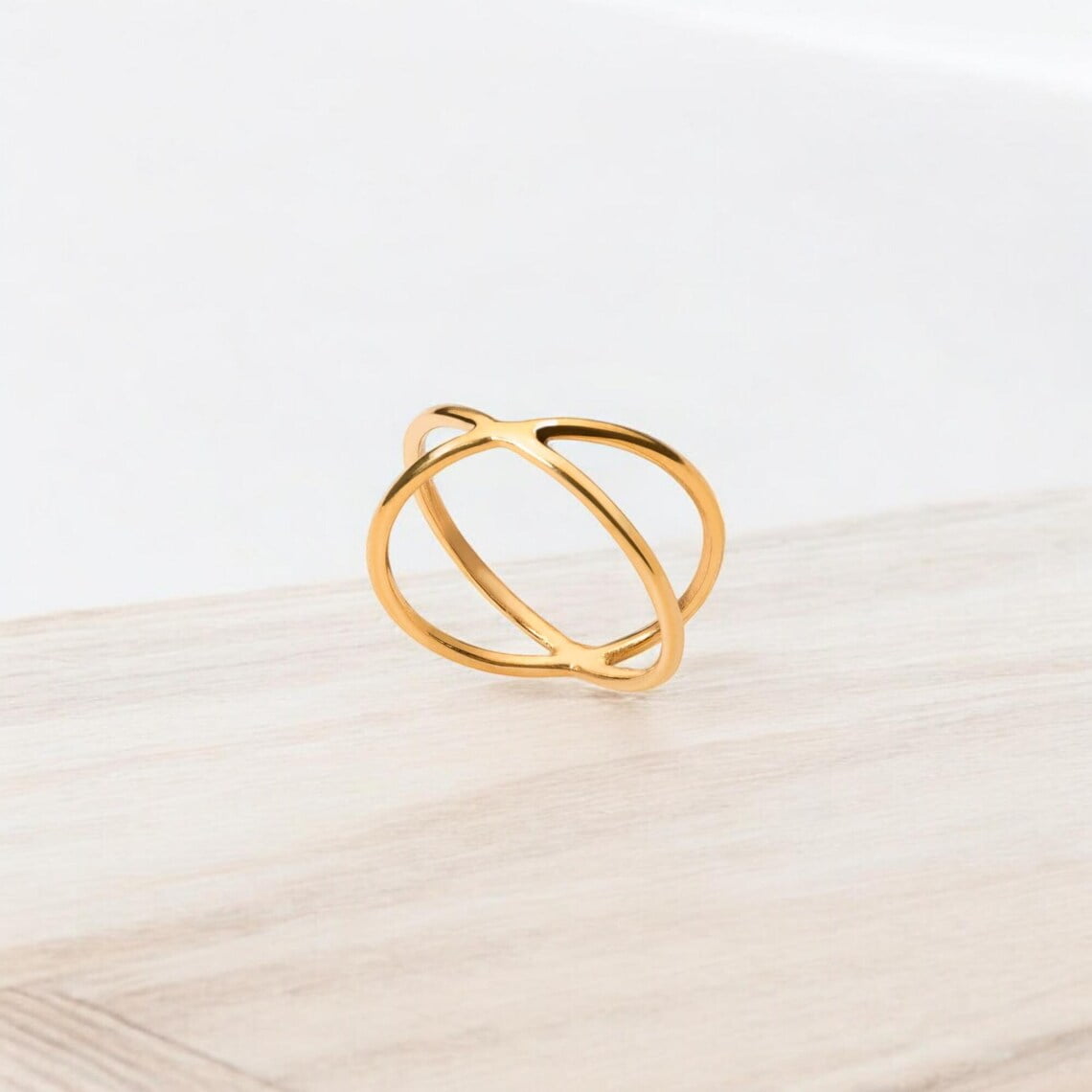 14K Gold Plated Criss Cross Ring for Women - Dainty X Crossover Band ...