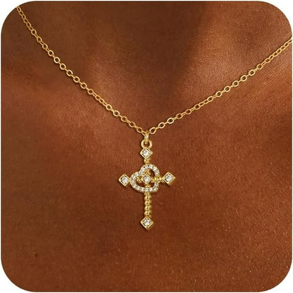 14K Gold Plated Cross Necklace for Women, Dainty Cross Pendant Necklace ...