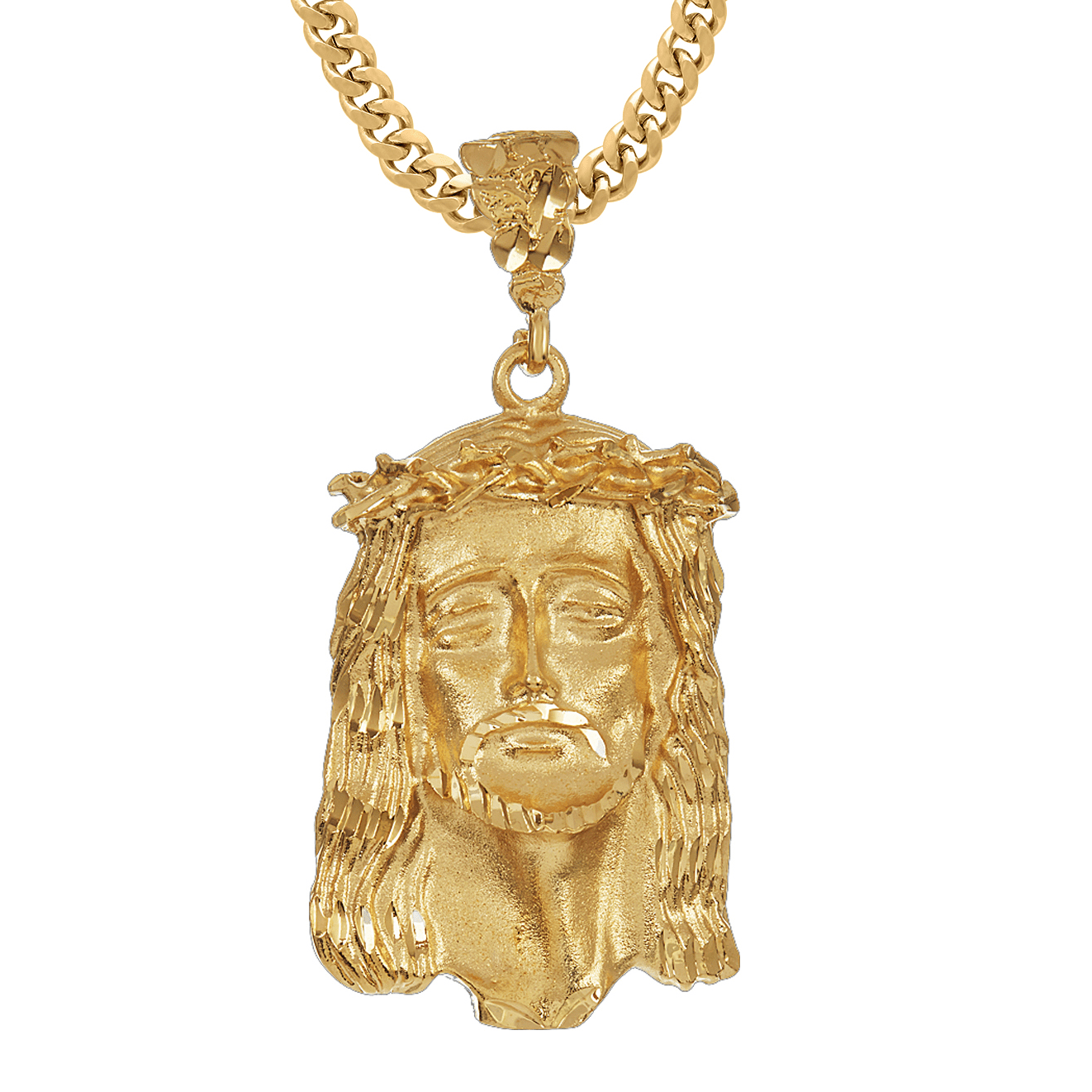 14K Gold Heavy Plated Crown Of Thorns Jesus Piece Face of Christ ...