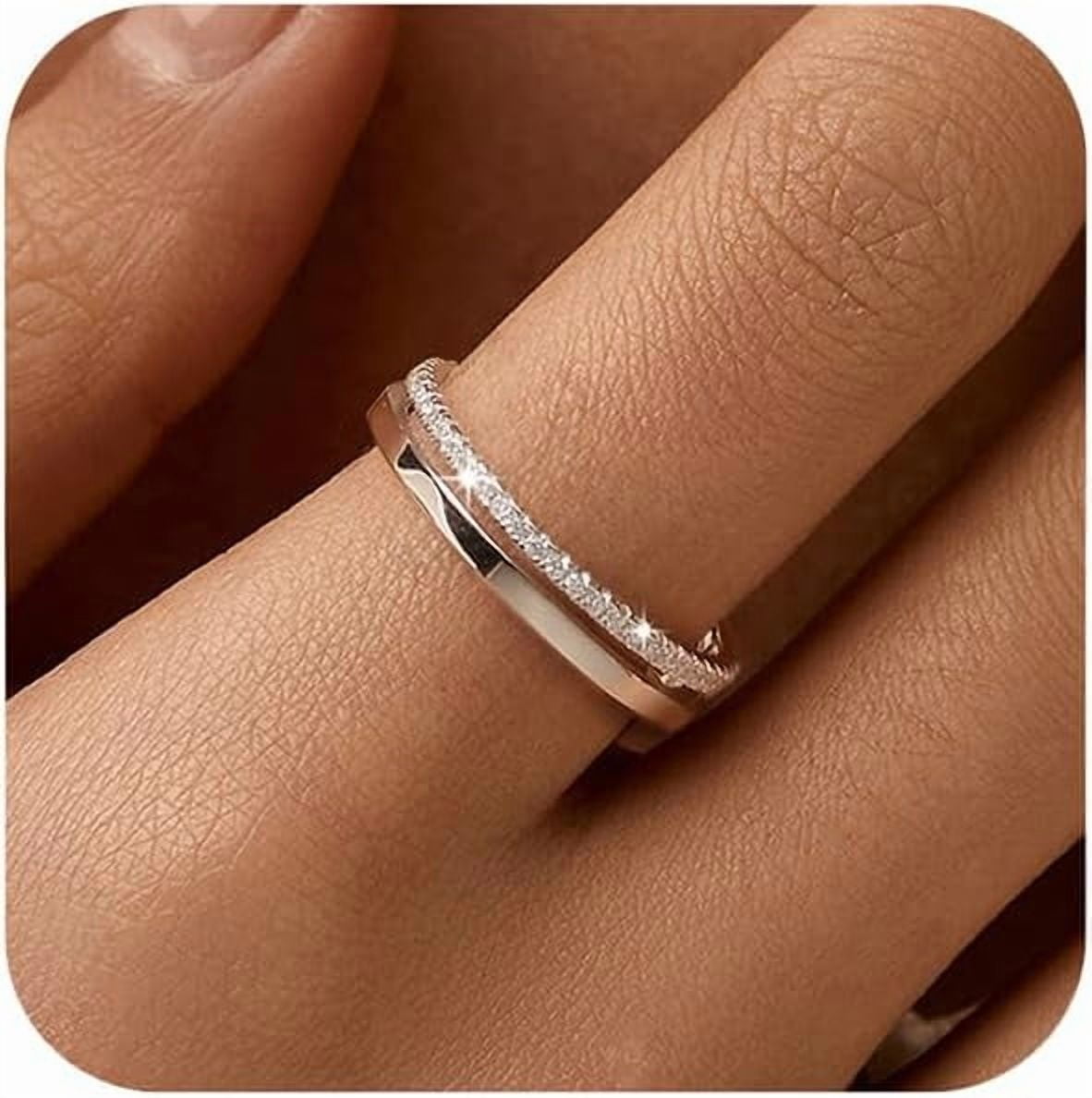 14K Gold Plated Cubic Zirconia Dual Stacking Rings for Women 925 ...