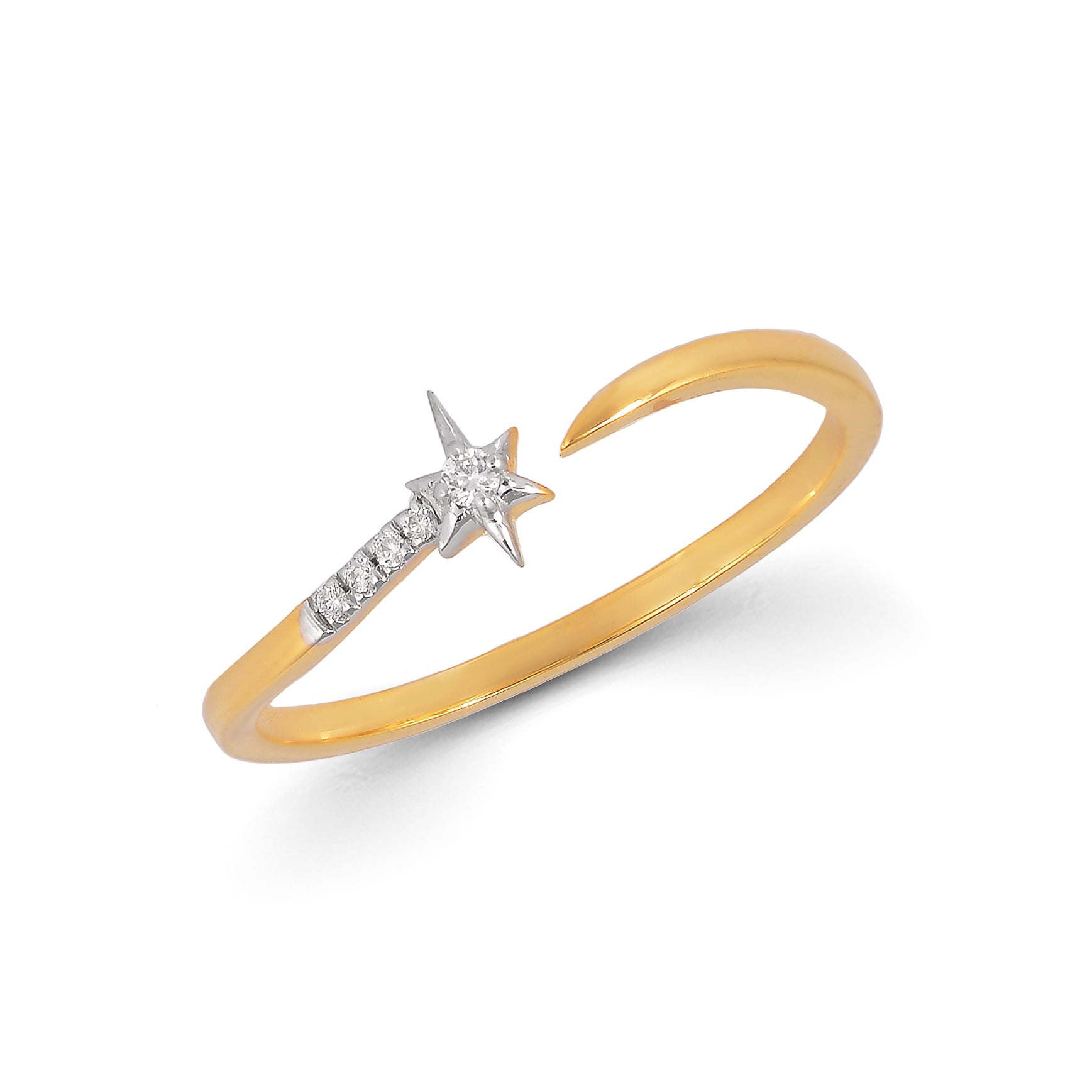 14K Gold Plated Diamond Shooting Star Ring in 925 Sterling Silver ...