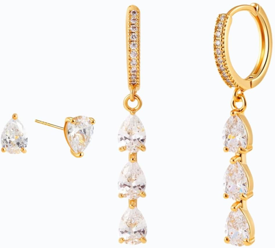 14K Gold Plated Drop Earrings for Women, Hoop, Elegant Long Dangling ...