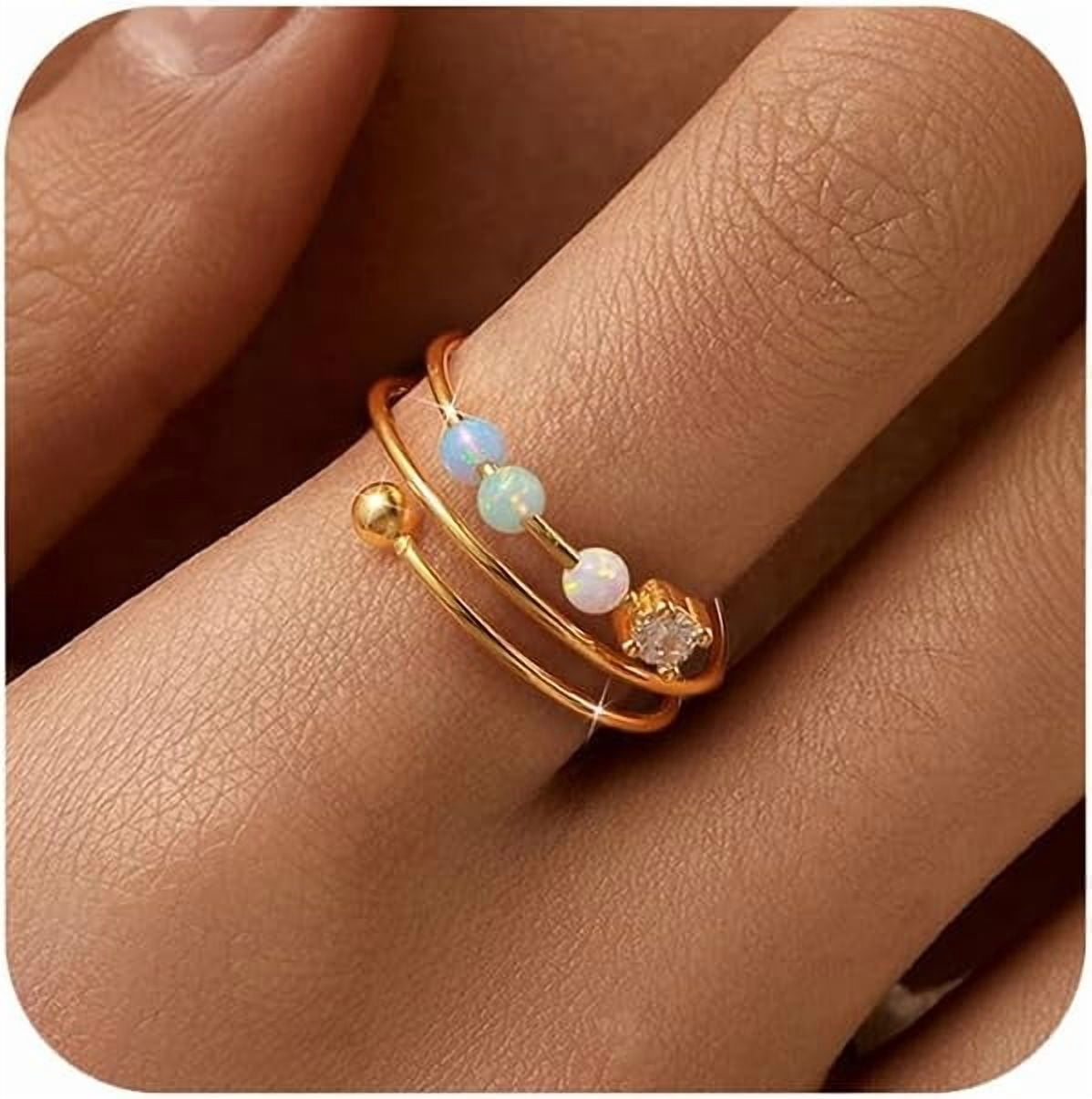 14K Gold Plated Filled Fidget Rings With Opal S925 Sterling Silver ...